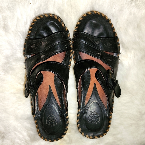 Ariat | Shoes | Ariat Womens 65b Black Leather Comfort Strappy Slip On ...